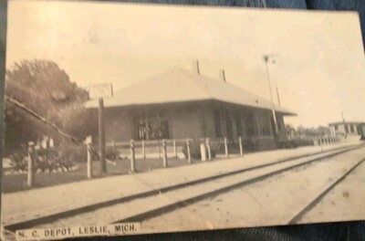 M.C. Depot Leslie Michigan Postcard 1911 Train station. | eBay