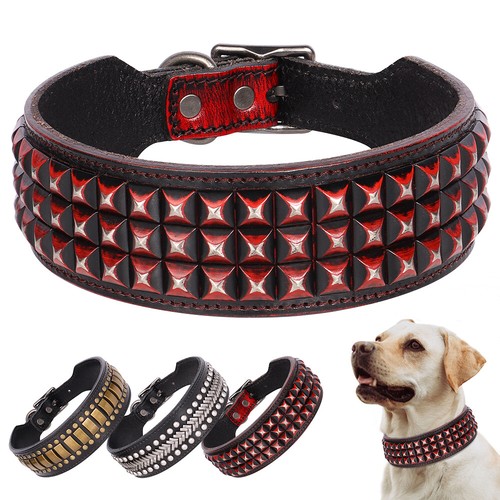 2" Wide Rivet Studded Pet Dog Collar Genuine Leather Adjustable for ...