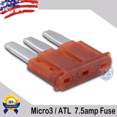 5 Pack 7.5A Micro3 Blade Fuse 7.5 AMP ATL 32V DC Auto Car Truck Boat ...