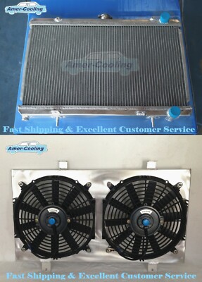 2Row Aluminium Radiator + Shroud w/ Fans For 1989-1994 Nissan 240SX KA ...
