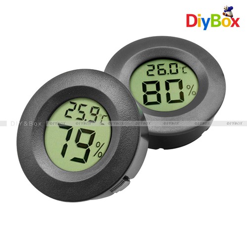 Digital Cigar Humidor Hygrometer Thermometer Round Black Face Humidity ...