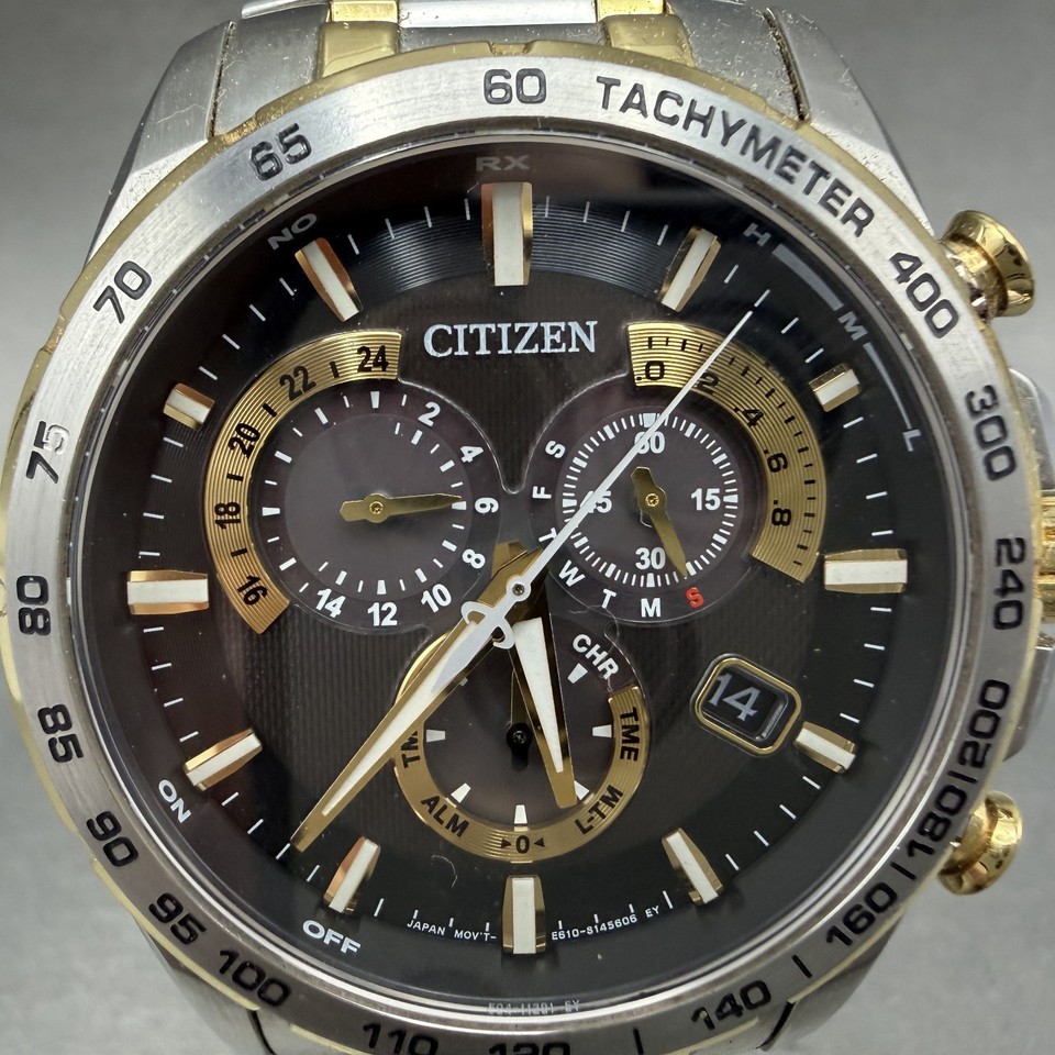 Citizen Eco-Drive PCAT Watch Men Blue Dial Two Tone Date Alarm Chrono ...