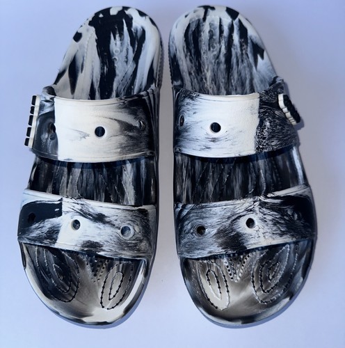 Crocs Iconic Classic Marble Slides Black & White Tie Dye Size Men 10 ...