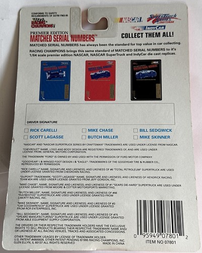Racing Champions Matched Serial Number #98 Butch Miller 1995 NASCAR ...