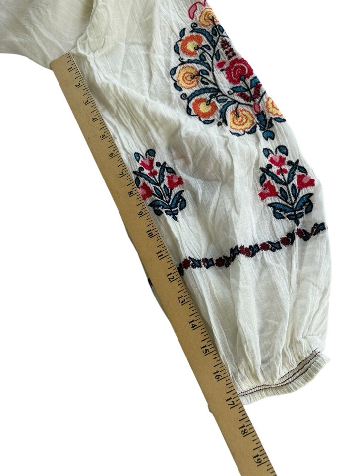 Sundance Sz XL Emile Embroidered Boho Peasant Blouse Tassel Flowy Folk ...