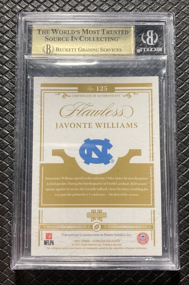 JAVONTE WILLIAMS 2021 Panini Flawless Sapphire Gem 15/15 = 1/1 RC BGS 9.5 Pop 1 | eBay