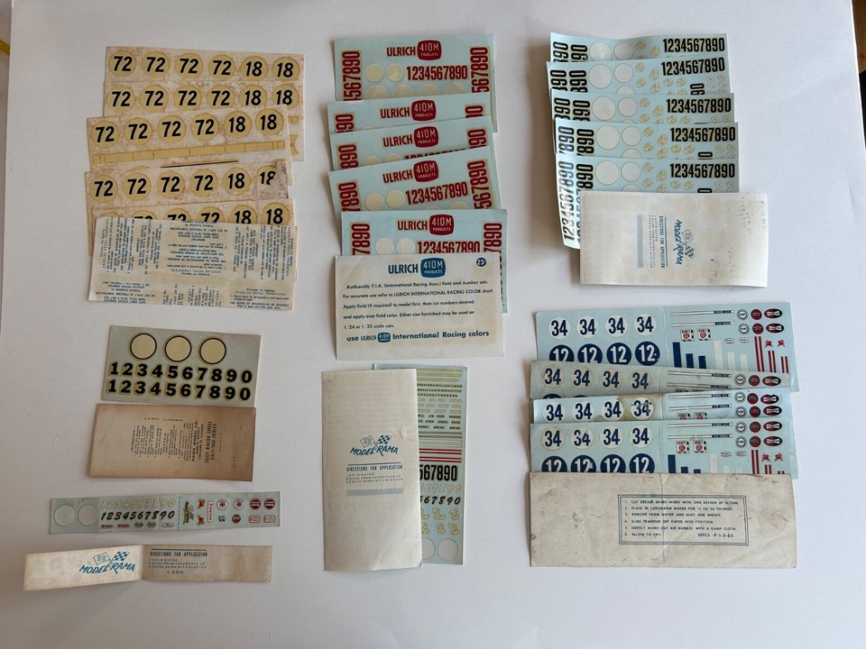 29 ORIGINAL UNUSED SLOT CAR DECAL SHEETS from the 1960's ULRICH, K&B ...