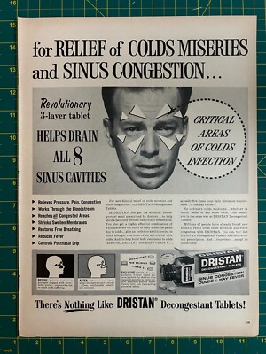 1959 Vintage Dristan Decongestant Tablets Sinus Colds Hay Fever Print ...