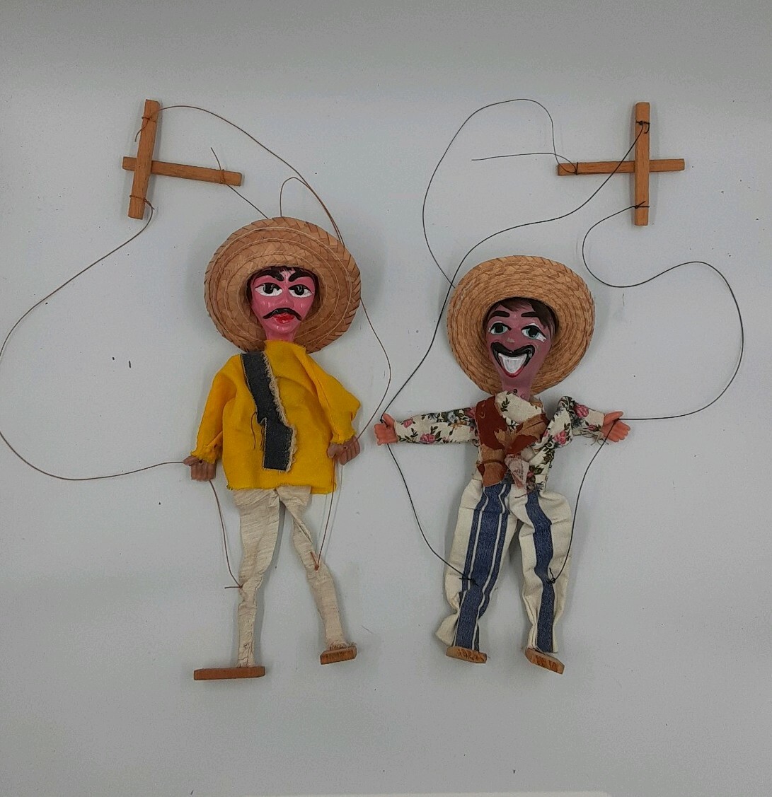 Vintage Marionette Puppets Mexico Mexican Banditos Hat String Dolls Lot ...