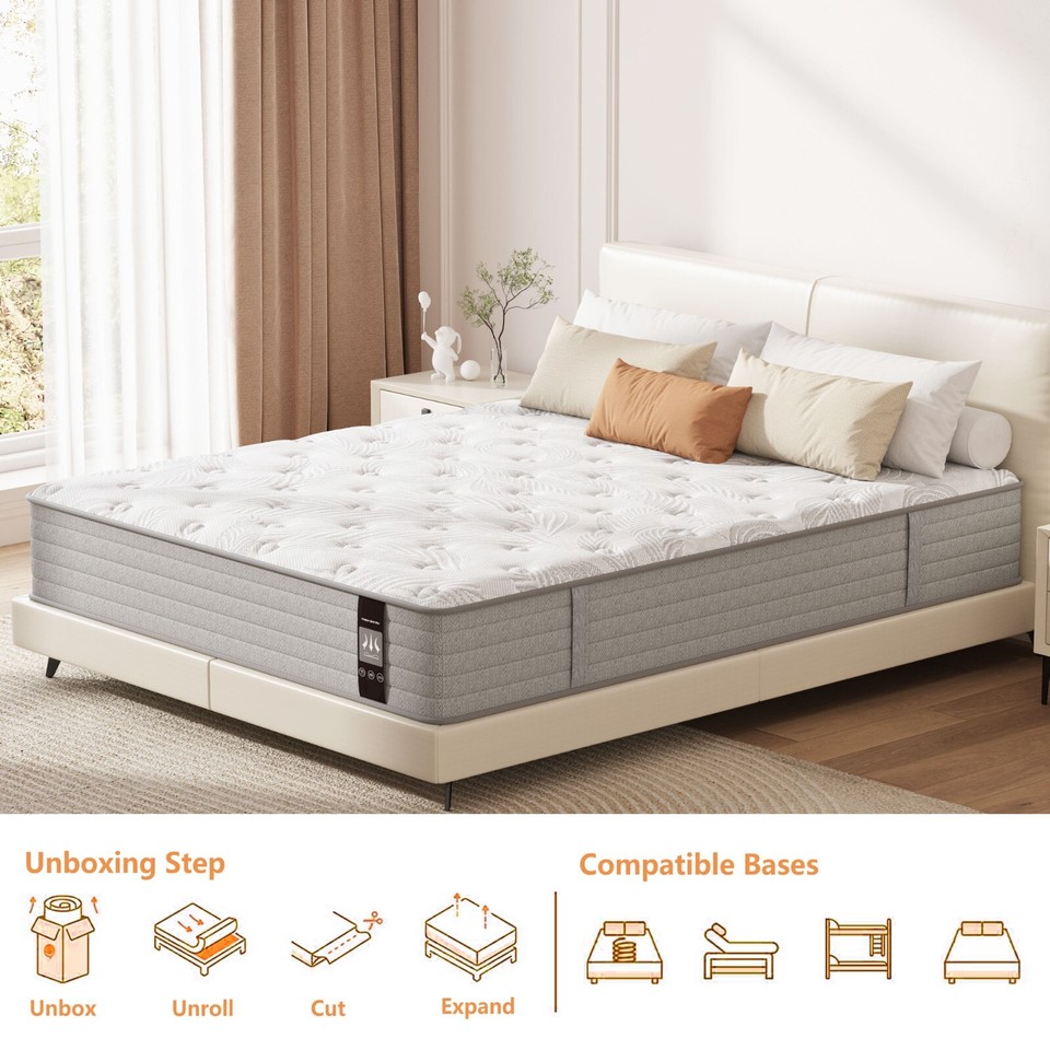 12'' Queen Size Mattress, Cooling Memory Foam Spring Hybrid Mattress in ...