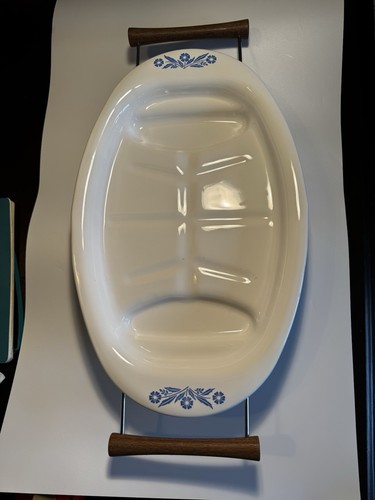 Vintage Corning Ware Blue Cornflower P 19 Serving Platter With Wood ...