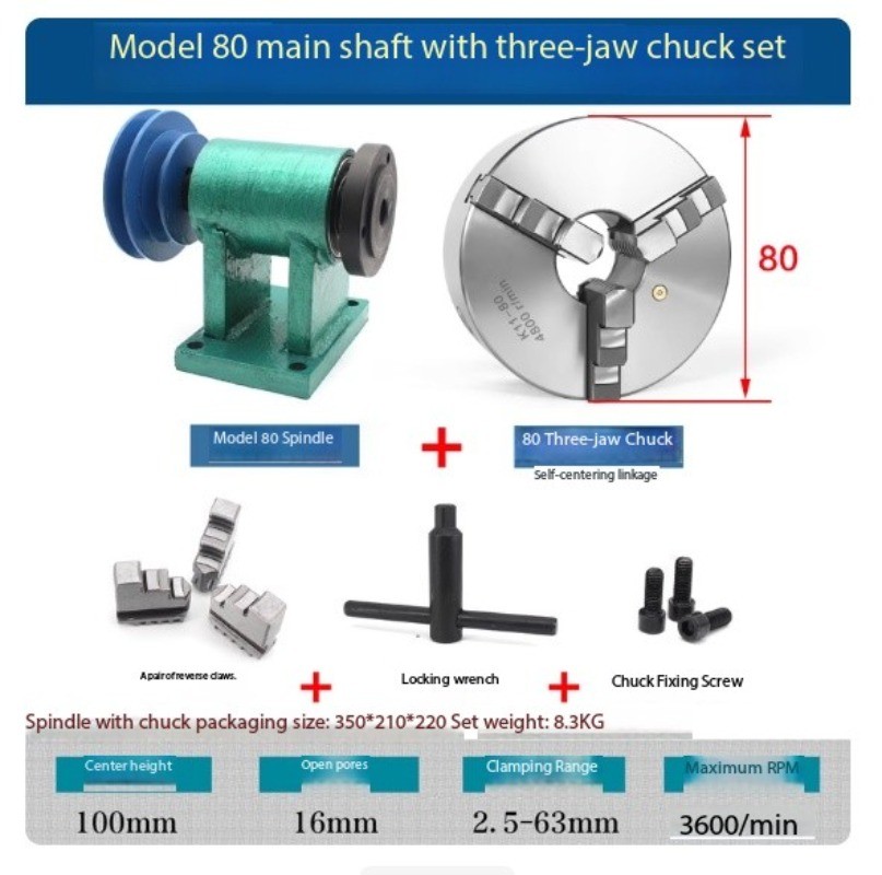 Lathe Spindle Assembly with Compact Woodworking Rotary Table and 80mm ...