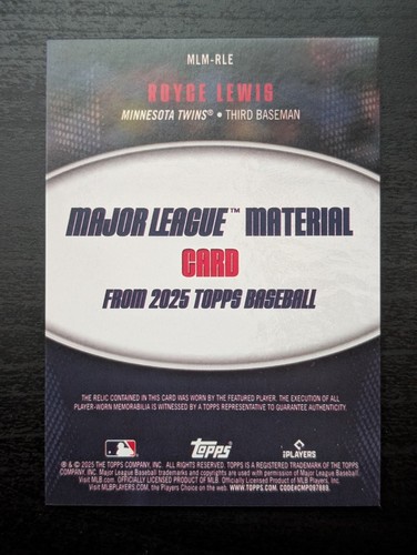 2025 Topps Series 1 - ROYCE LEWIS Major League Material Jersey #MLM-RLE ...