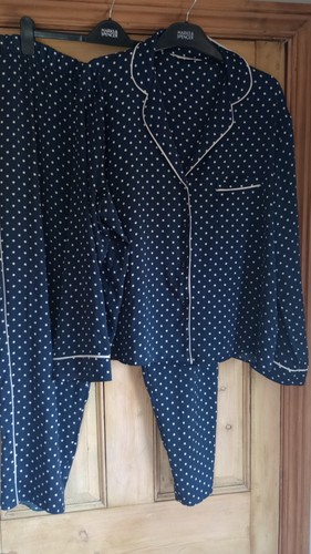 M&S Marks Spencer Silky Satin Pyjamas PJs 20 Navy Spotty | eBay UK