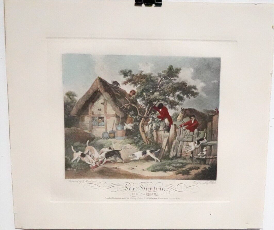 EDWARD BELL FOX HUNTING THE DEATH AFTER GEORGE MORLAND ORIGINAL COLORED ...