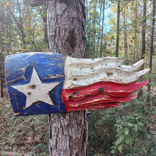 Chainsaw Carving Texas Flag Battle Flag Patriotic Rustic Art Oak Guns ...
