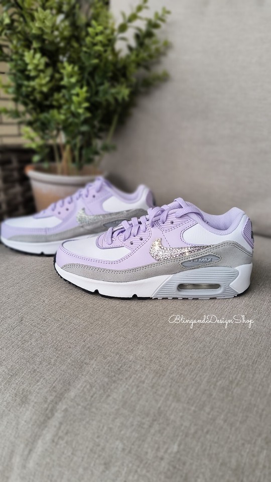 Girls Nike Air Max 90 Purple Sneakers Shoes Made with Swarovski ...