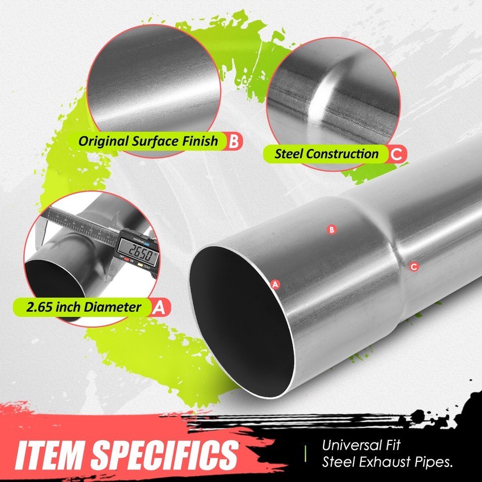 2.5" OD Mild Steel DIY Custom Exhaust Tube Tubing 18" Long Straight ...