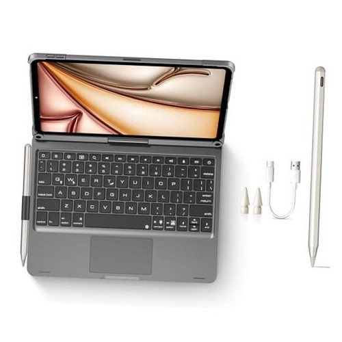 Stylus Pen + Swivel Keyboard Case for iPad Air 11" (M3&M2), iPad Pro 11 ...