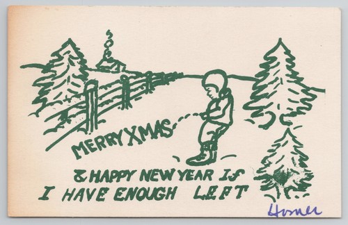 c.1910 Merry Xmas Original Art Humorous Child Peeing in Snow New Year ...