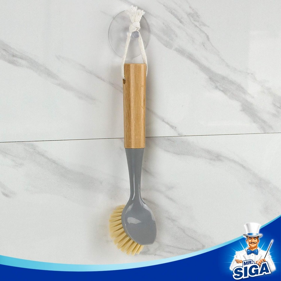 Dish Brush with Bamboo Handle Built-in Scraper, Scrub Brush for Pans ...
