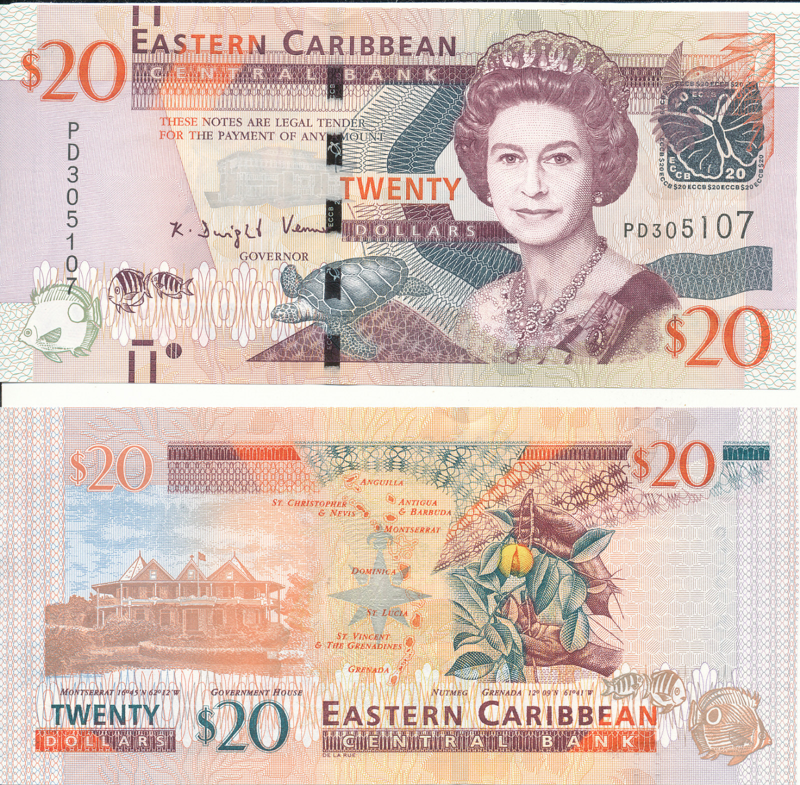 Eastern Caribbean St. / Ostkaribik - 20 Dollars (2015) UNC - Pick 53b ...