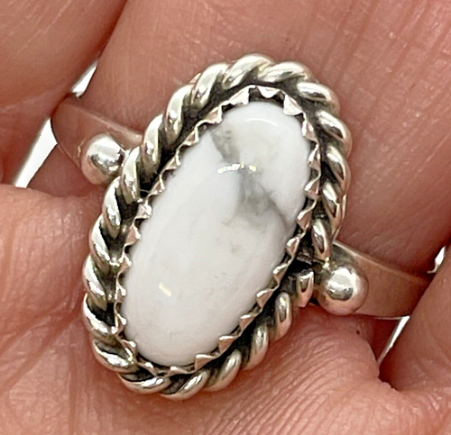 Navajo White Buffalo Turquoise Ring Size 8 Sterling Handmade Native | eBay