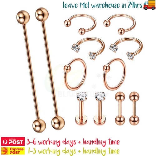 2PCS Rose Gold Barbells Horseshoe Piercing Cartilage Earrings Hoop ...