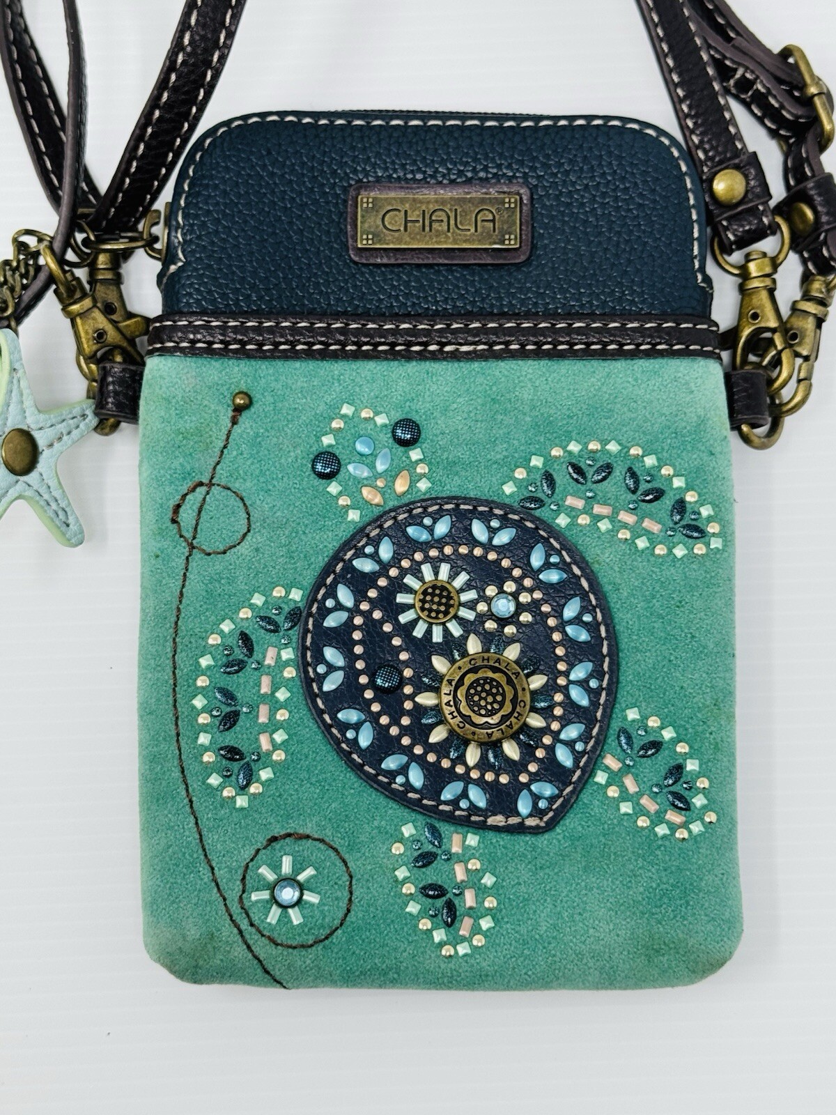 Chala Handbags Crossbody Bag Purse Faux Suede Teal Blue Green Sea ...