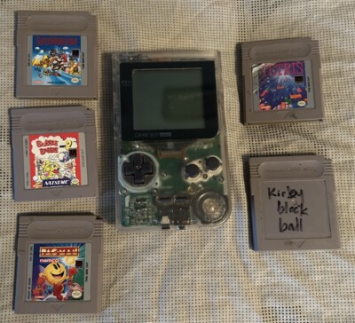 TESTED Nintendo Gameboy Pocket Clear W/ 5 Games Super Mario Kirby Pac ...