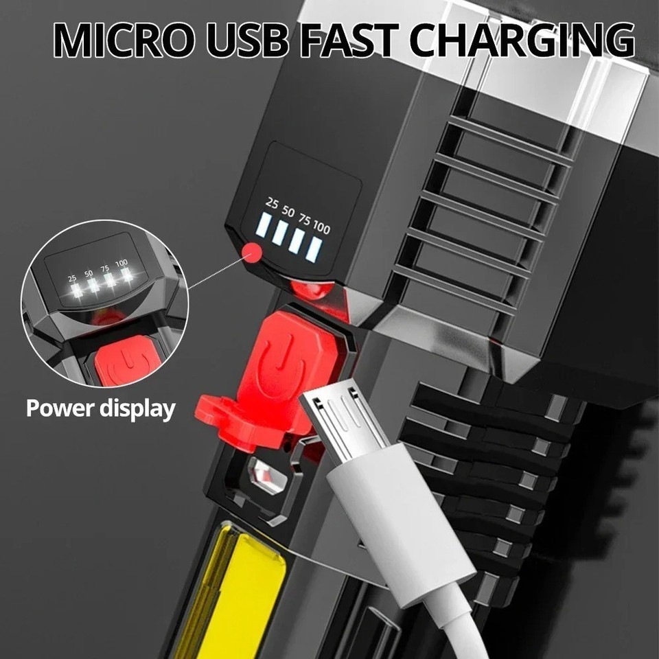 Most Powerful 7 LED USB Rechargeable LED Flashlight Super Bright Hand ...