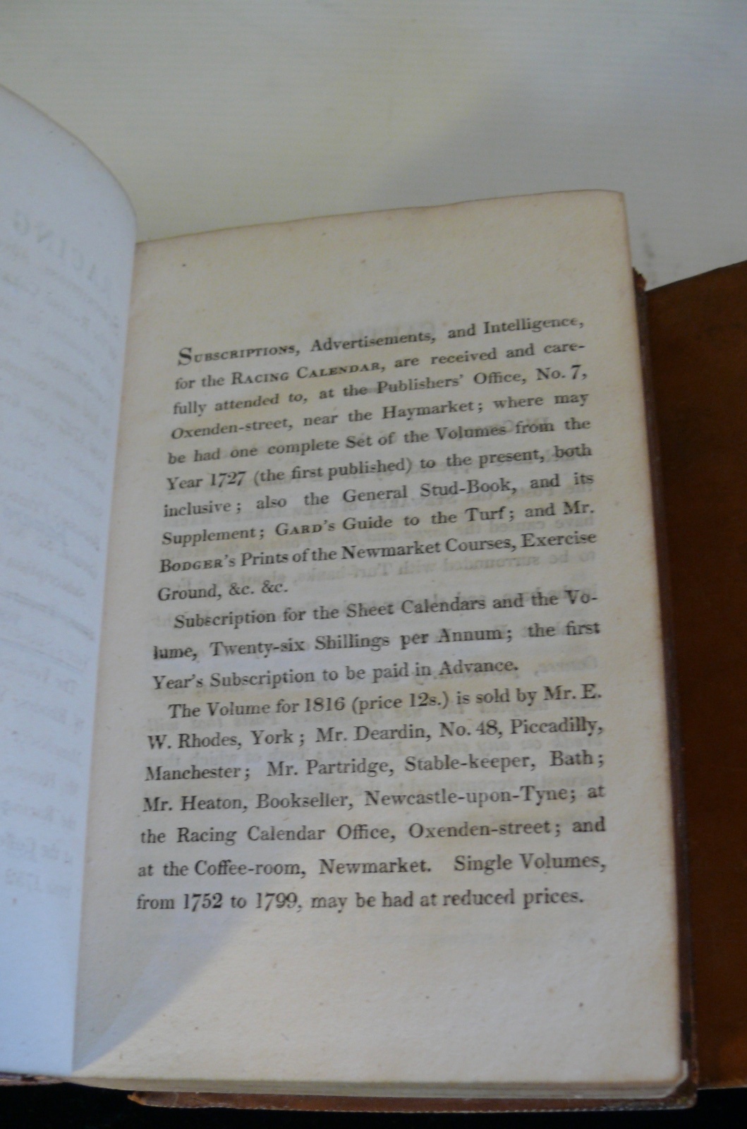 ANTIQUARIAN BOOK HORSE RACING CALENDAR 1797-1820 EDWARD & JAMES ...