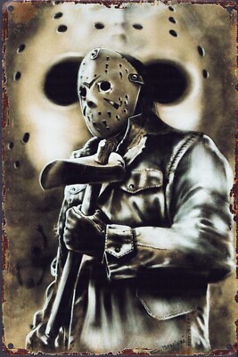 Jason Voorhees with an axe Friday the 13th Horror Movie Tin Metal Sign ...