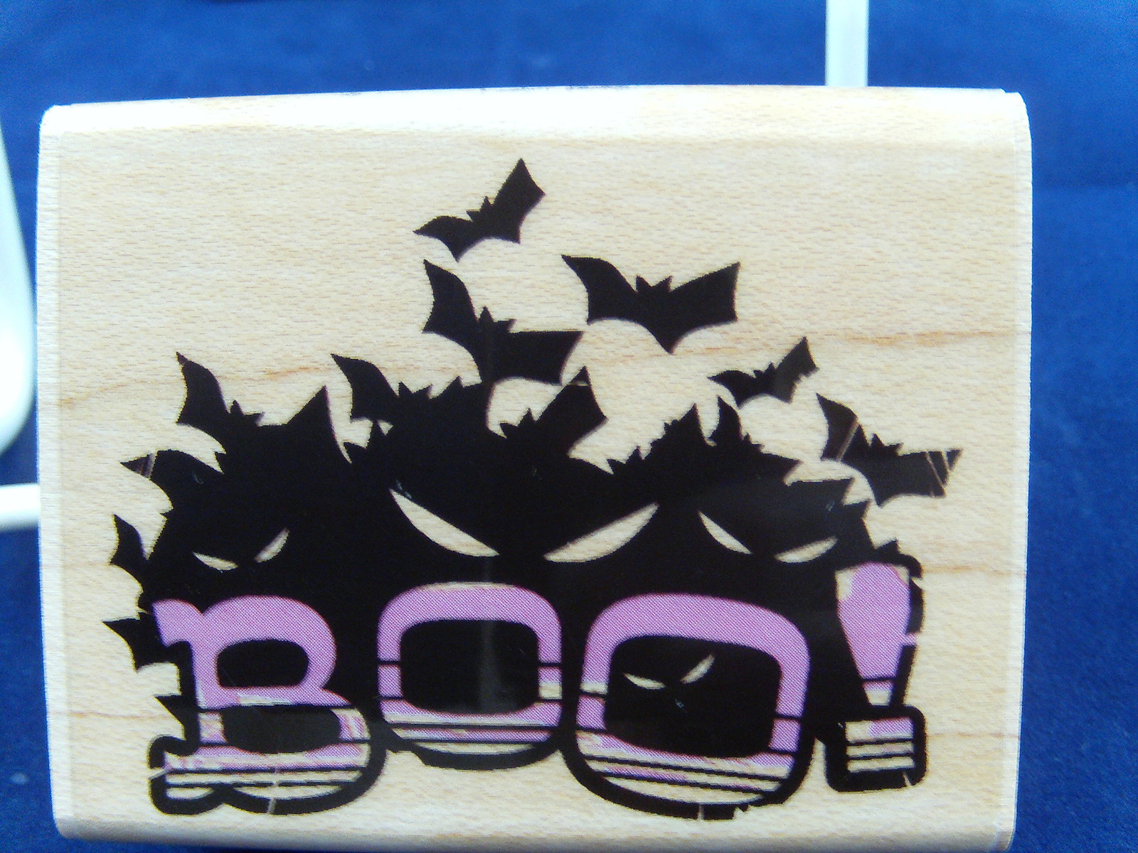 NEW INKADINKADO WOOD MOUNTED RUBBER STAMP BOO! BATS HALLOWEEN 98675 367 ...