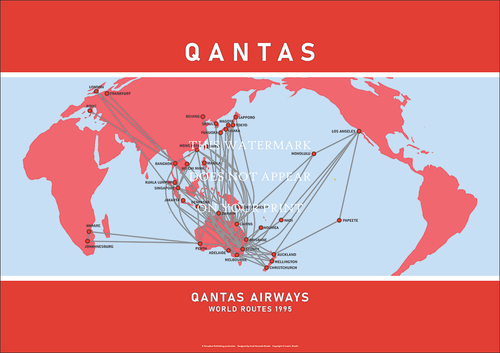 Qantas Airways Route Network Map 1995 A2 Art Print – 59 x 42 cm Poster ...
