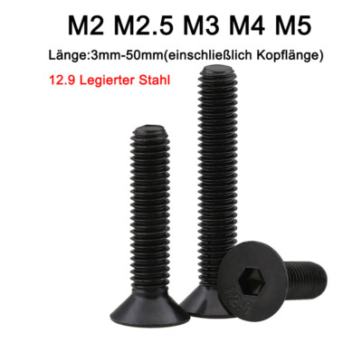 M2 M2.5 M3 M4 M5 Senkkopfschrauben Schwarz Hochfest 12.9 DIN 7991 ...