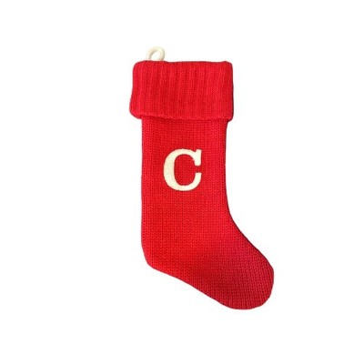 20" Red Cable Knit Embroidered Monogram Initial Christmas Stocking ...