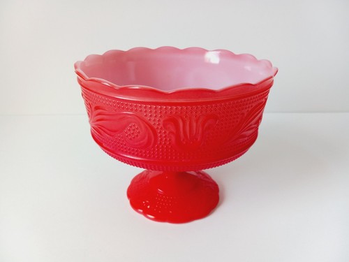 Vintage EO Brody Co Red And White Milk Glass Compote Pedestal Dish ...