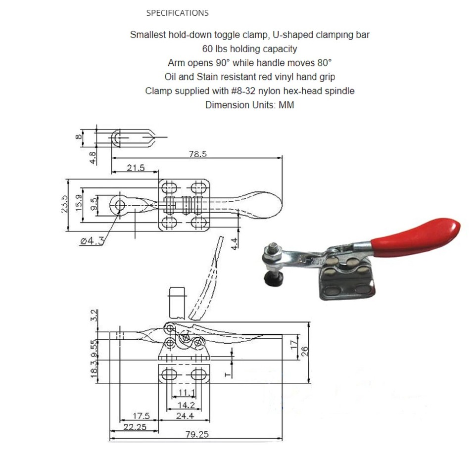 1 X Small Toggle Clamp Metal Horizontal Quick Release Antislip Hand ...