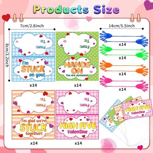 56 pack Valentine's Day Gifts Cards with Stretchy Sticky Hands Toys for ...