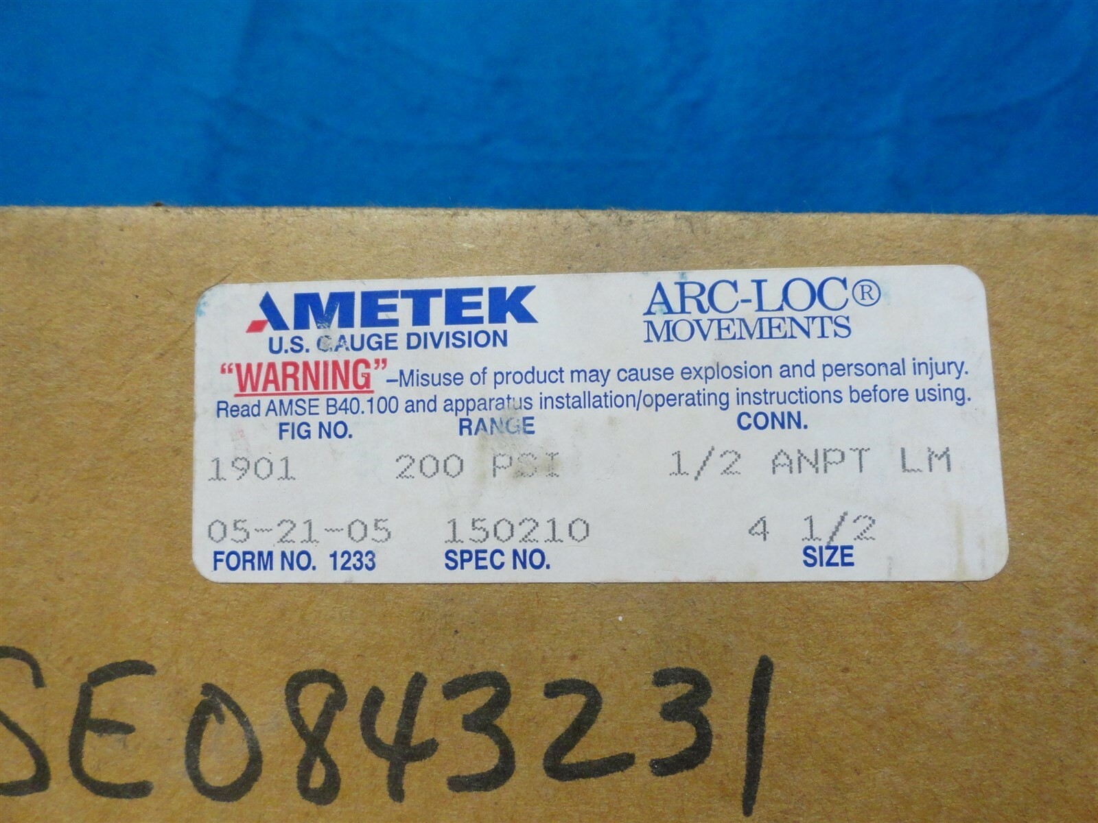 AMETEK - GAUGE - 160 PSI - SIZE 4½ - PART NUMBER 1901 - SPEC # 155209 ...