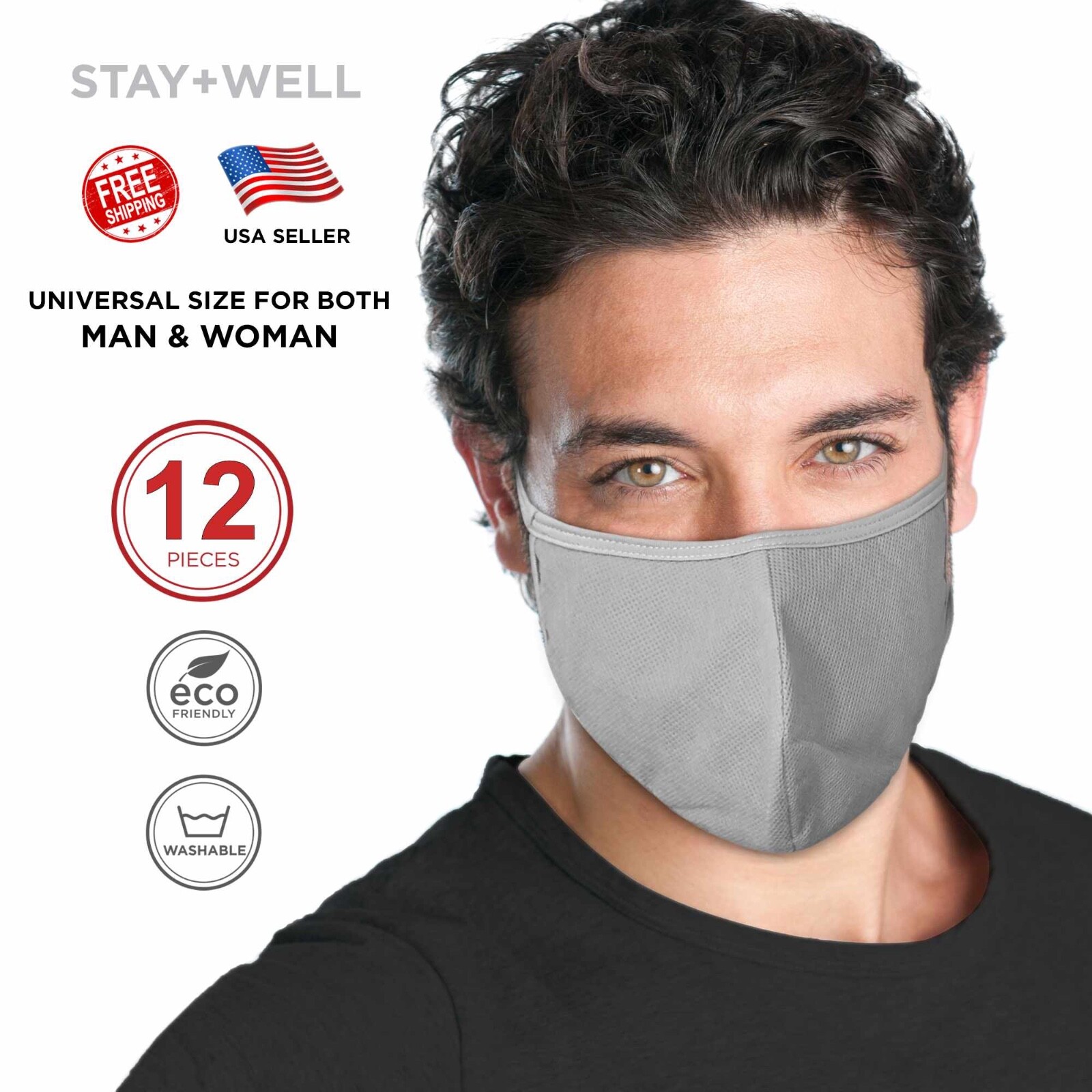 12 Face Masks Gray Mask Washable Reusable Mask Unisex Mask Men Women US ...