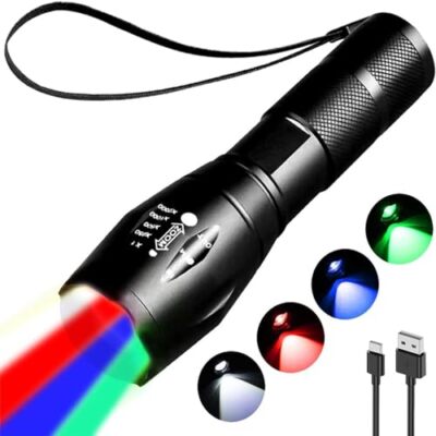 4in1 Multicolor Torch Red Green White UV Zoom Flashlight Hunting Light ...
