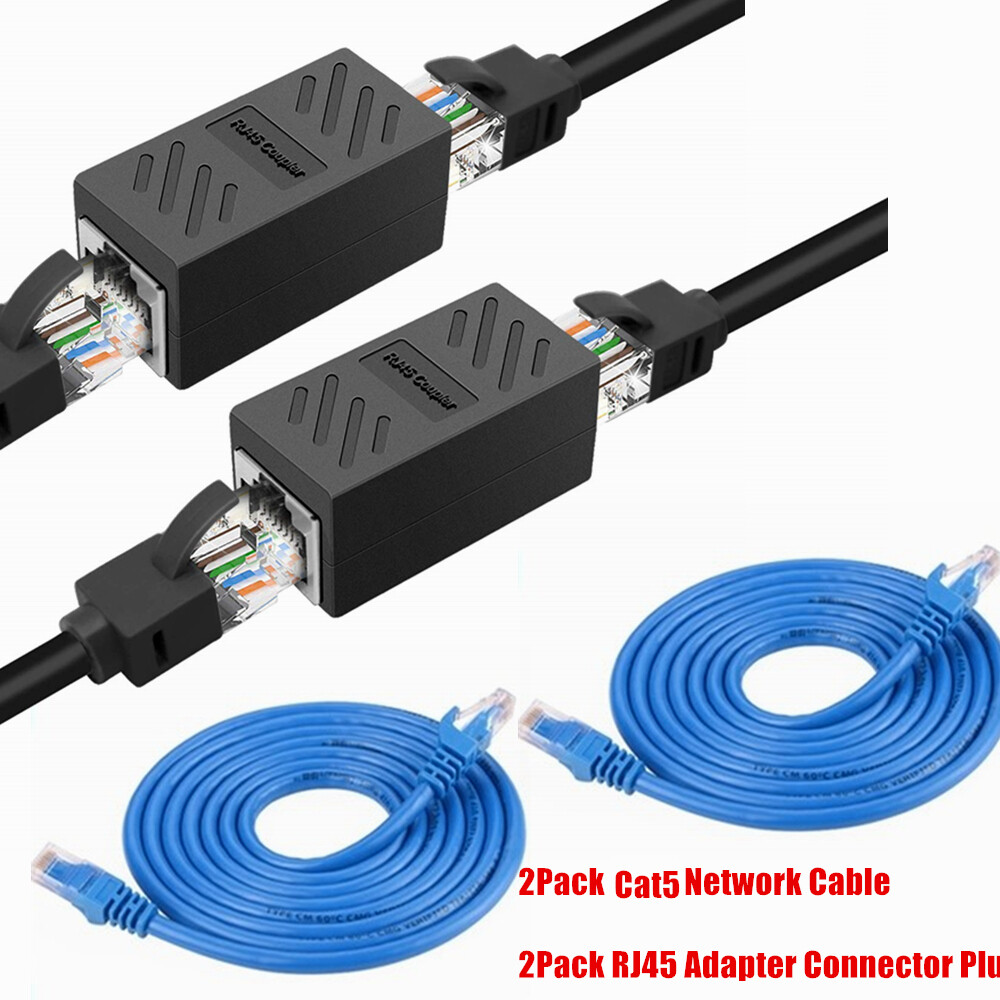 2Lot CAT5 Ethernet Cable Network Internet Modem Blue + 2Lot RJ45 ...