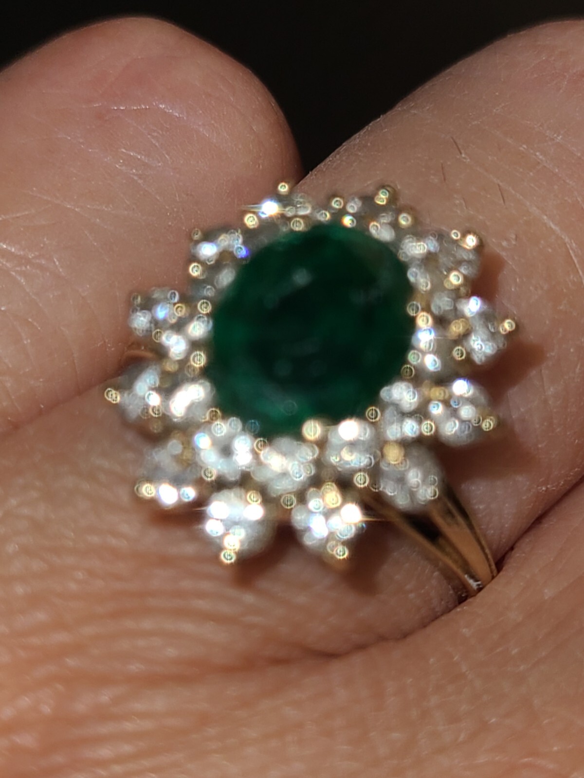 14k Gold Emerald Ring, Emerald And Diamond Ring, 14k… - Gem