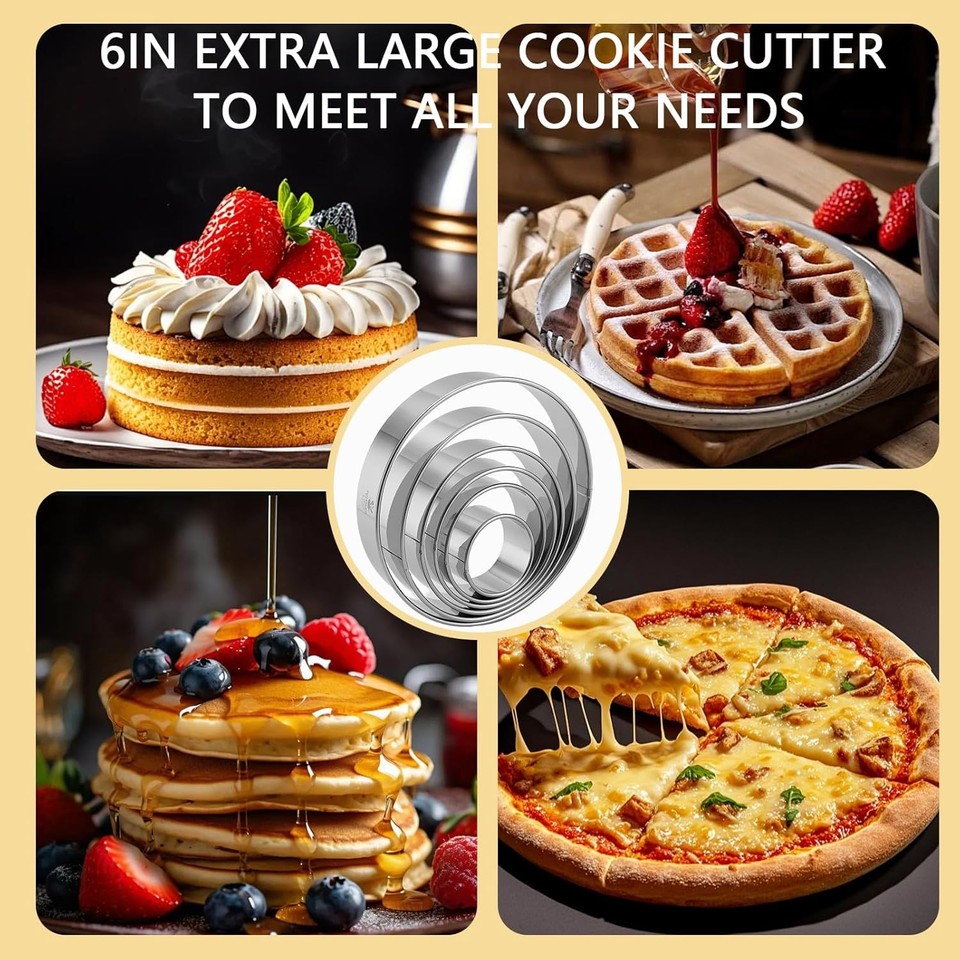6Pcs Round Cookie Biscuit Cutter Set Stainless Steel Large Baking Donut ...