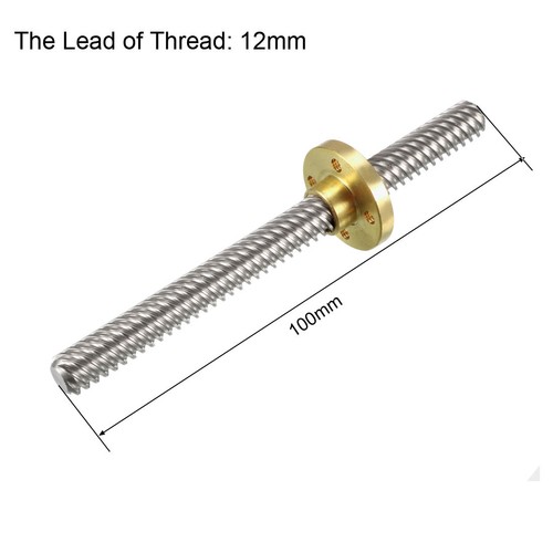 2pcs 100mm T8 Pitch 2mm Lead 12mm Lead Screw Rod with Copper Nut for 3D ...