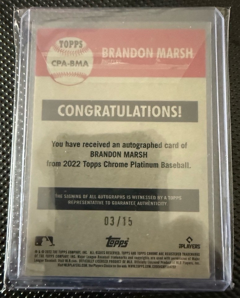 2022 Brandon Marsh Rookie 5 Card Auto and memorabilia lot ( Read ...