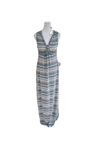 New MAX STUDIO Blue Multi Striped Maxi Dress Women Size S V-Neck ...