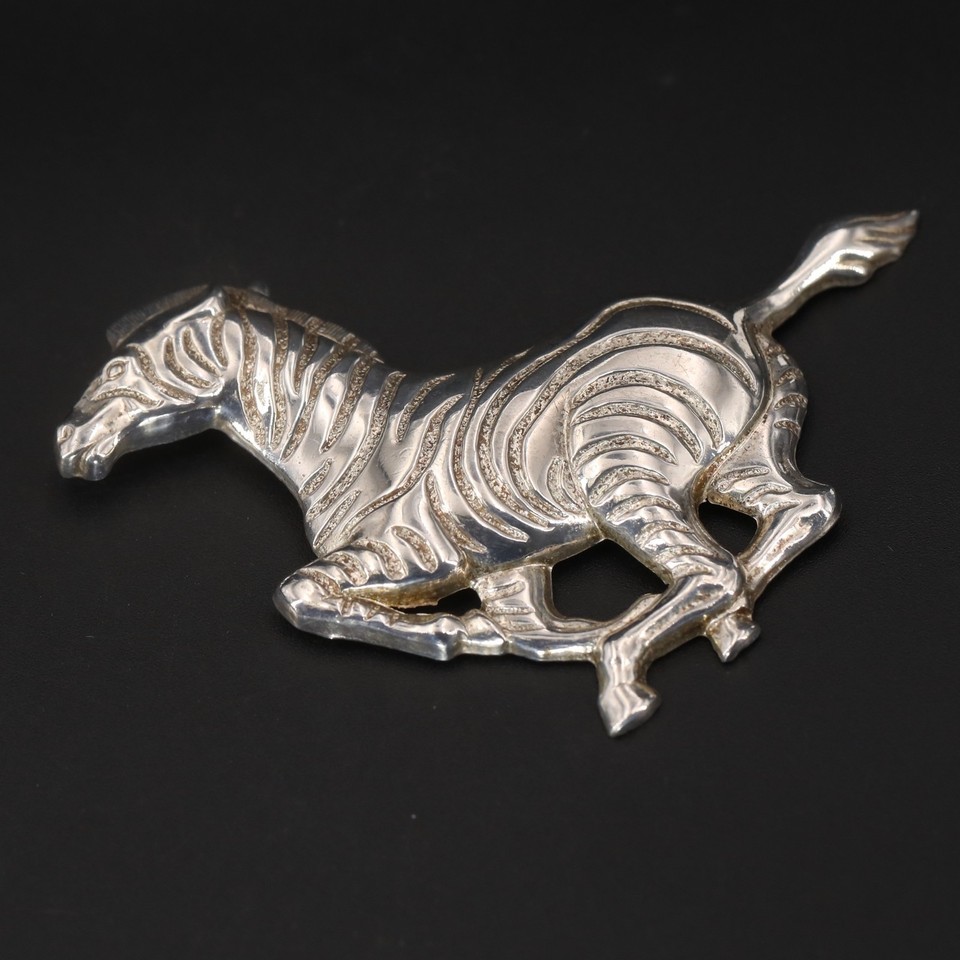 VTG Sterling Silver - Running Zebra Animal Repousse Statement Brooch ...
